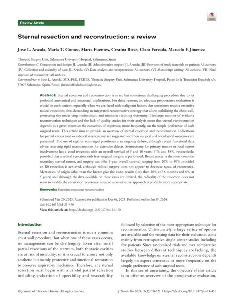 Pdf Sternal Resection And Reconstruction A Review