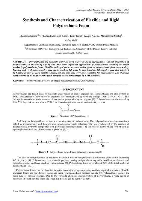 Pdf Synthesis And Characterization Of Flexible And Rigid Polyurethane Foam