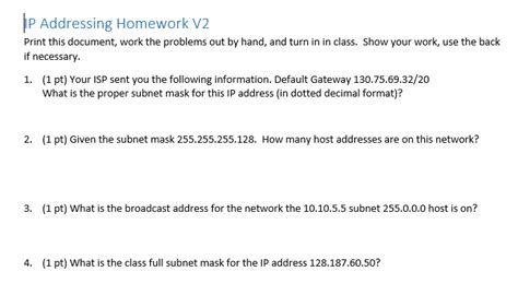 Solved IP Addressing Homework V Print This Document Work Chegg
