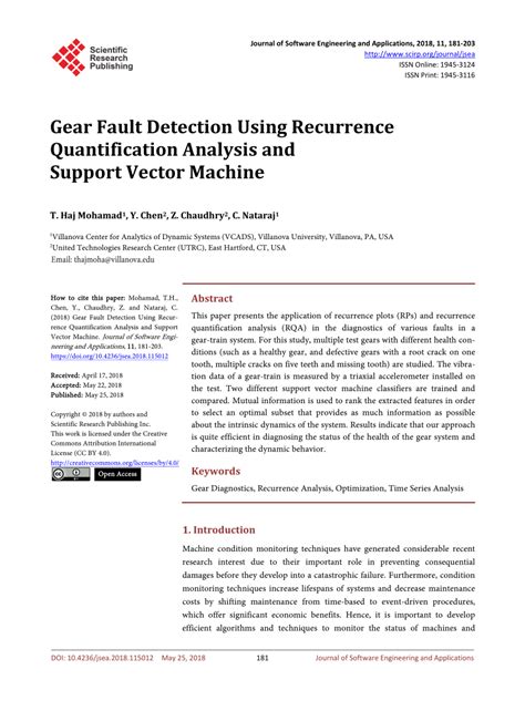 Pdf Gear Fault Detection Using Recurrence Quantification Analysis And Support Vector Machine