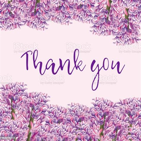 인사말 카드 감사 분홍색 배경에 Hyacinthus의 식물 수채화 그림입니다 웹 디자인 다 원 기록 법 이나 섬유 꽃에 사용 될 수 있습니다 계절에 대한 스톡 벡터 아트 및