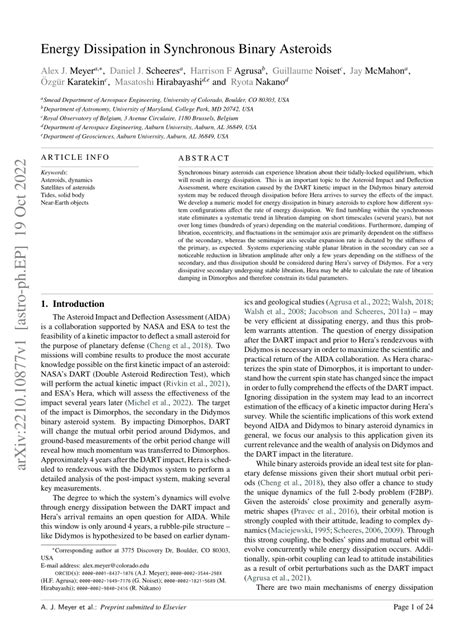pdf energy dissipation in synchronous binary asteroids
