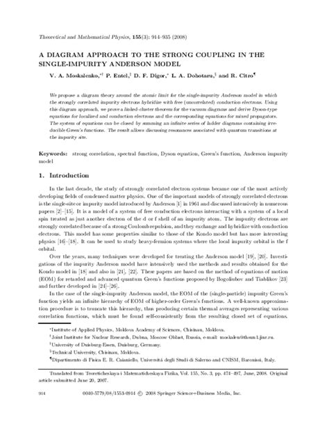 Pdf A Diagram Approach To The Strong Coupling In The Single Impurity Anderson Model
