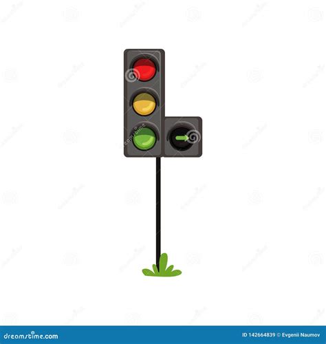Semaphore With Vertical Arrangement Of Signals Flat Vector Traffic Light With Red Yellow And