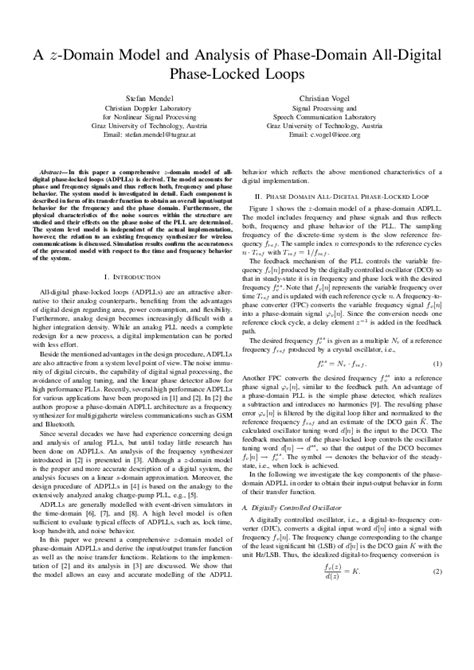 Pdf A Z Domain Model And Analysis Of Phase Domain All Digital Phase Locked Loops