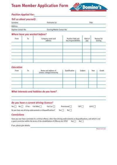 161658 Dominos Application Form Domino S Pizza