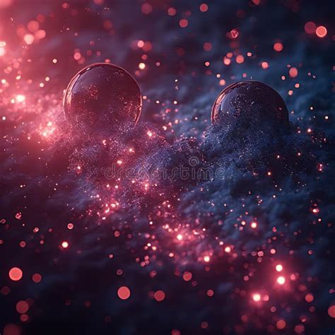 Cosmic Interaction Of Glowing Spheres Digital Space Abstract Art Mystical Darkness Close Up