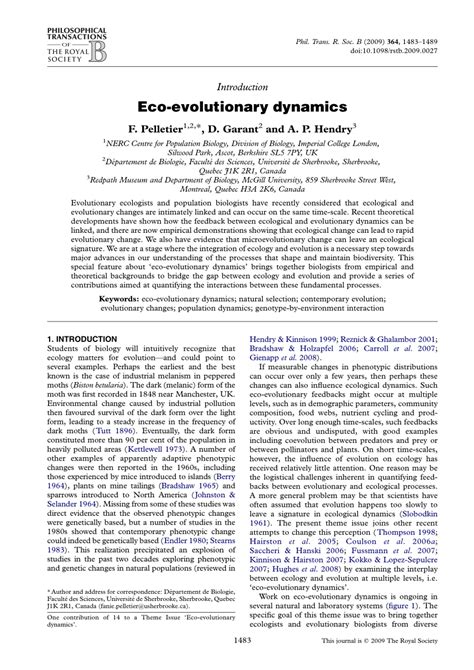 Pdf Eco Evolutionary Dynamics