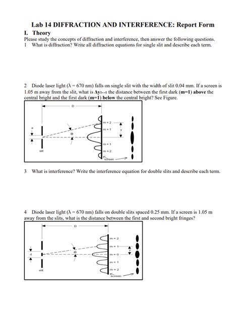 Lab 14 Diffraction And Interference Report Form I Theory Please Study