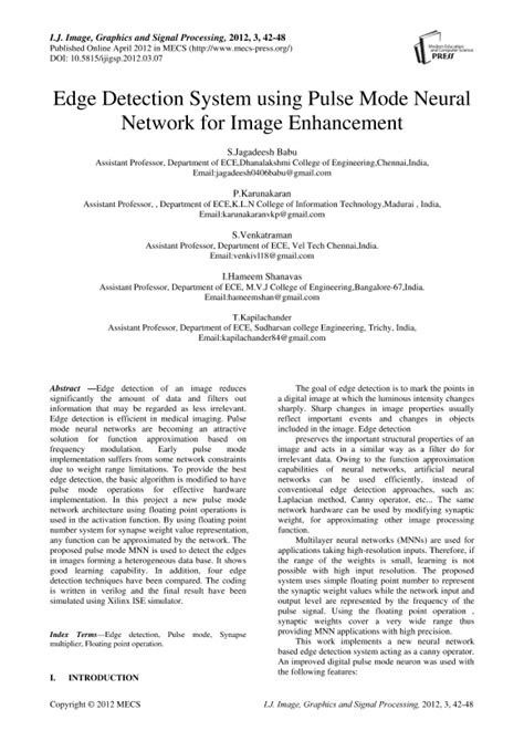 Edge Detection System Using Pulse Mode Neural Network For Image Enhancement Ijigsp SciUp Org