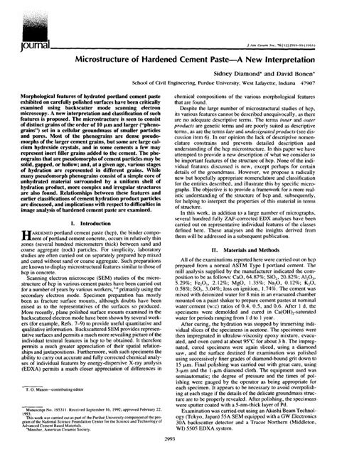 1993 Diamond Microstructure Of Hardened Cement Paste Pdf
