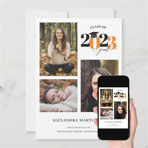 Graduate 3 Photos Collage Orange Class Of 2024 Invitation Zazzle 3