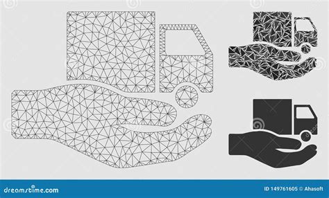 Delivery Service Hand Vector Mesh Wire Frame Model And Triangle Mosaic