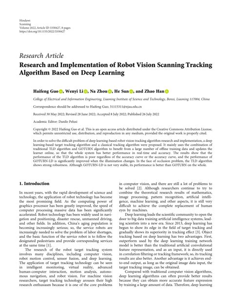 PDF Research And Implementation Of Robot Vision Scanning Tracking Algorithm Based On Deep Learning