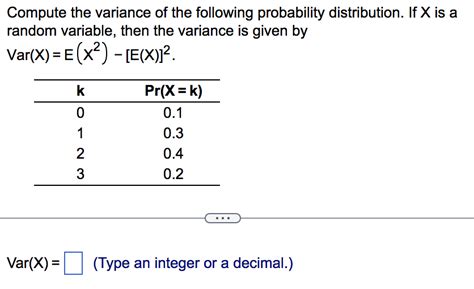 Solved Compute The Variance Of The Following Probability Chegg Com