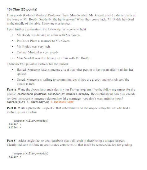 Solved 10 Clue 20 Points Foun Guests Coloned Mustand