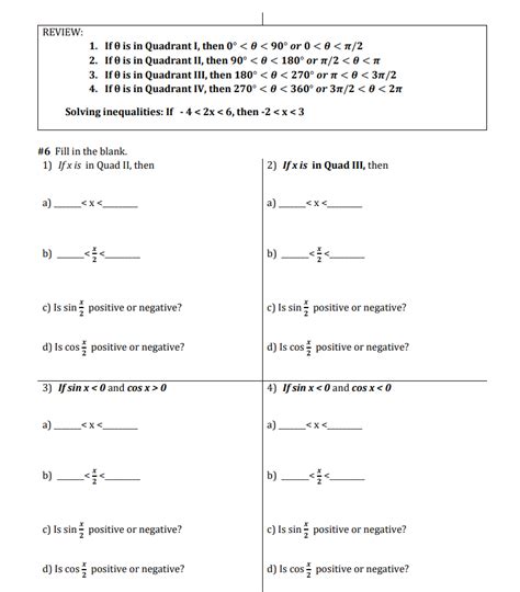 Solved REVIEW 1 If is in Quadrant I then 0º