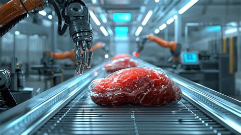 Automated Robotic Meat Processing Line Factory Production Of Vacuum