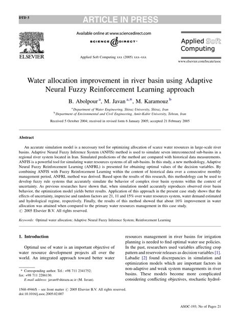 Pdf Water Allocation Improvement In River Basin Using Adaptive Neural Fuzzy Reinforcement