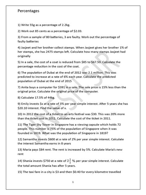 Percentages Pdf Interest Percentage