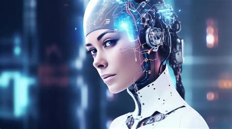 Premium AI Image Humanoid Cyber Girl In Virtual Digital Technologies In Neon Light Futuristic