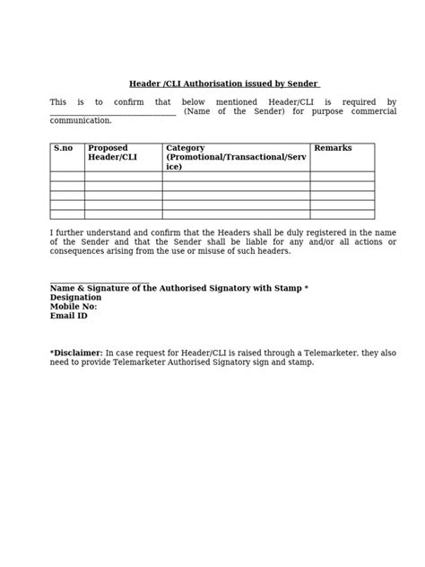 Header Cli Authorisation By Sender Entity Pdf Finance And Money