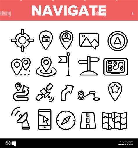 Navigation Linear Vector Thin Icons Set Symbol Stock Vector Image Art Alamy