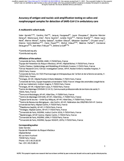 Pdf Accuracy Of Antigen And Nucleic Acid Amplification Testing On