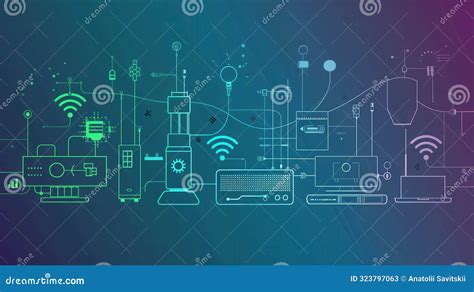 An Illustration Of Various Network Devices Including Routers Modems