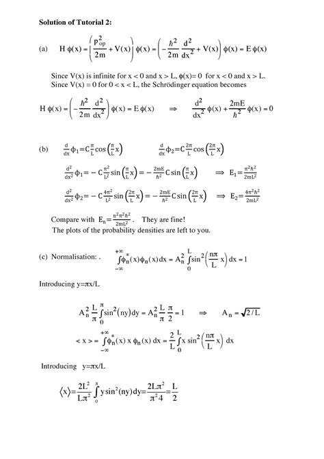 Quantum Physics Tutorial Solutions Solution Of Tutorial A Since V X Is Infinite For