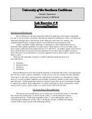 Lab Recrystallization Pdf University Of The Southern Caribbean Chemistry Department Organic