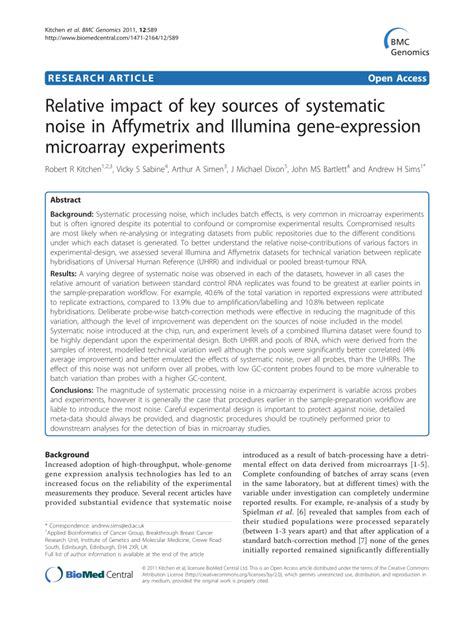 Pdf Relative Impact Of Key Sources Of Systematic Noise In Affymetrix