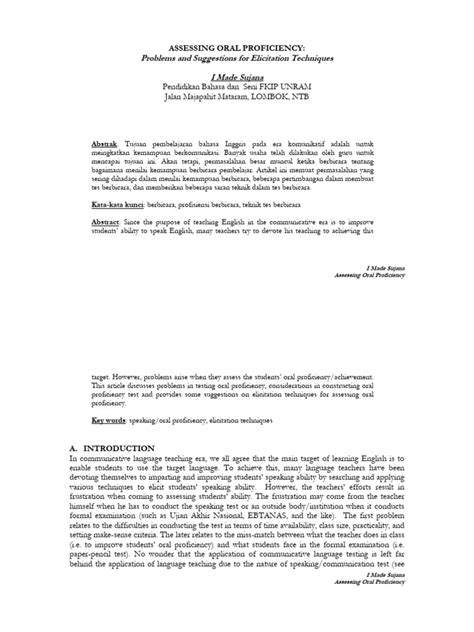 Assessing Oral Proficiency Problems And Pdf Linguistics Vocabulary