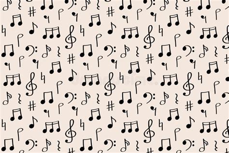 Dense Seamless Pattern With Music Notes Rests And Sharp Symbols Stock Illustration
