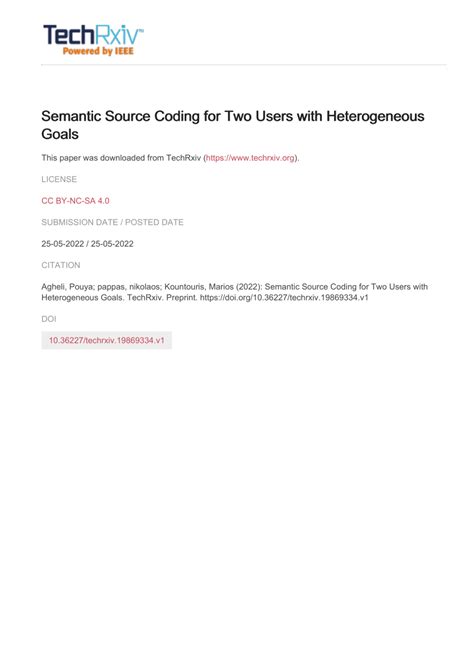 Pdf Semantic Source Coding For Two Users With Heterogeneous Goals