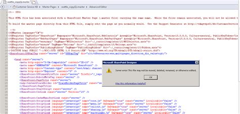 Master Page Sharepoint Designer Is Showing Server Error This File