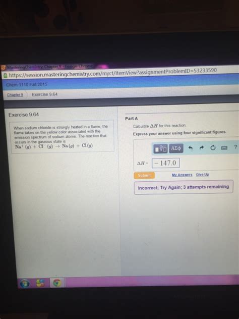 Solved Chem 1110 Fall 2015 Chapter9 Exercise 964 Exercise