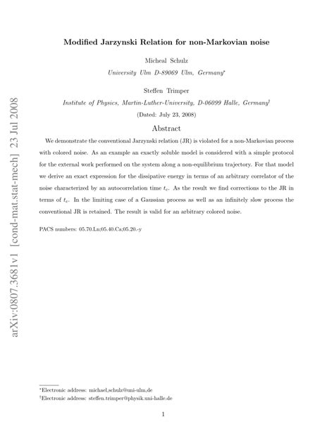 Pdf Modified Jarzynski Relation For Non Markovian Noise