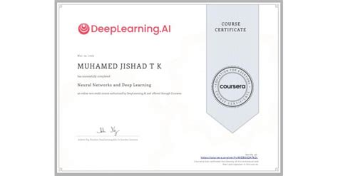 muhamed jishad t k on linkedin completion certificate for neural networks and deep learning