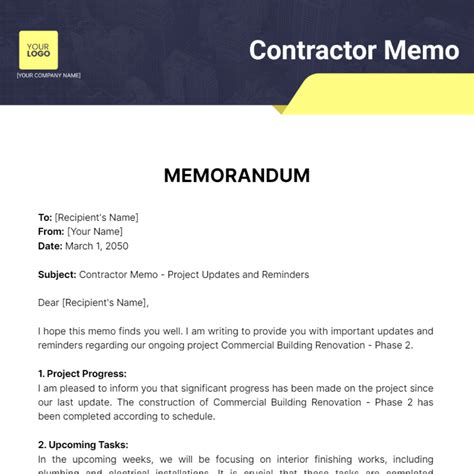 Free Contractor Memo Template To Edit Online
