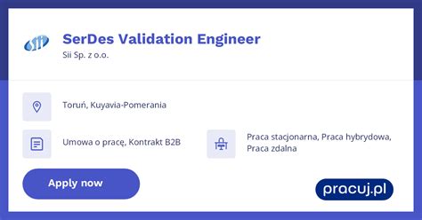 Oferta Pracy Serdes Validation Engineer Sii Sp Z O O Toru