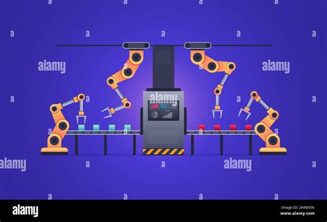 Robots Are Working On Technology Production In Conveyor Belt Line Factory Stock Vector Image