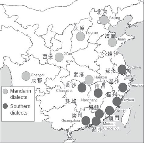 Approximate Geographic Locations Of The 15 Chinese Dialects Targeted In