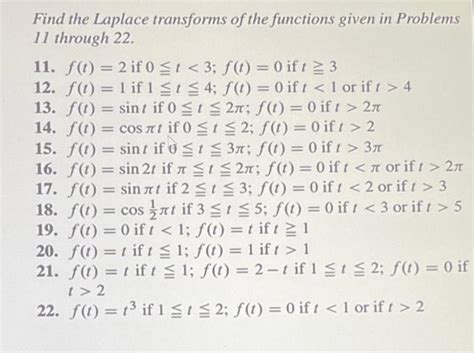 Solved Find The Laplace Transforms Of The Functions Given In