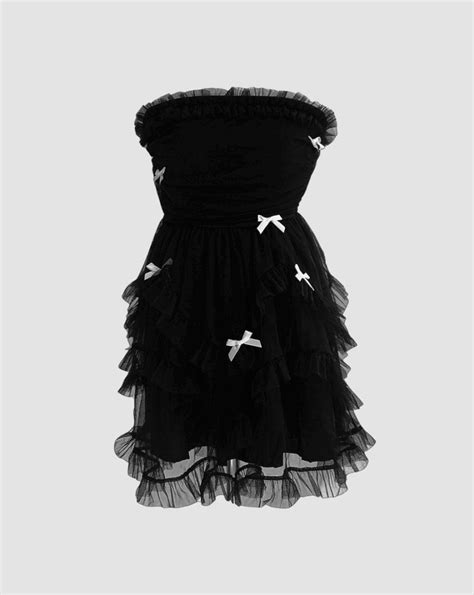 연말파티룩러블리 시스루 리본 프릴 스모크 튜브탑 미니 원피스 에이블리