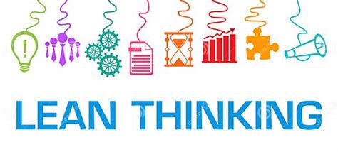 Lean Thinking Colorful Business Symbols Hanging From Top Text Stock