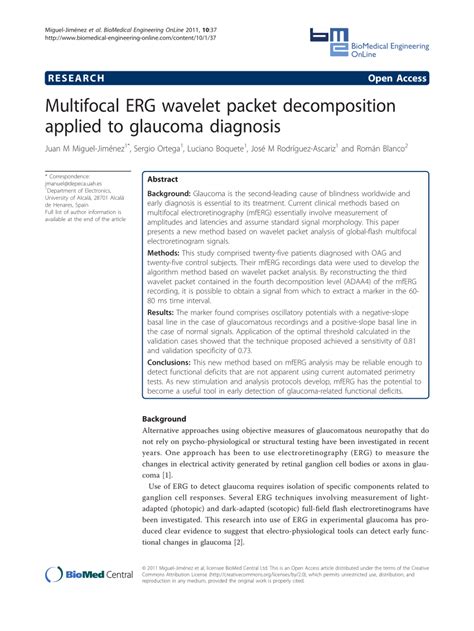Pdf Multifocal Erg Wavelet Packet Decomposition Applied To Glaucoma
