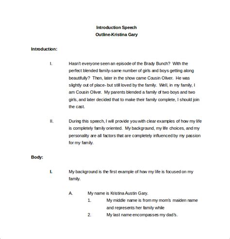 Introduction Speech Outline Template Pdf Template