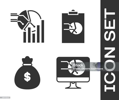 그래프 차트 원형 차트 인포그래픽 머니 백 클립보드와 그래프 차트 아이콘으로 컴퓨터 모니터를 설정합니다 벡터 0명에 대한 스톡 벡터 아트 및 기타 이미지 Istock