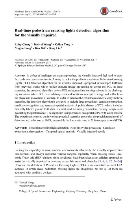 PDF Real Time Pedestrian Crossing Lights Detection Algorithm For The Visually Impaired